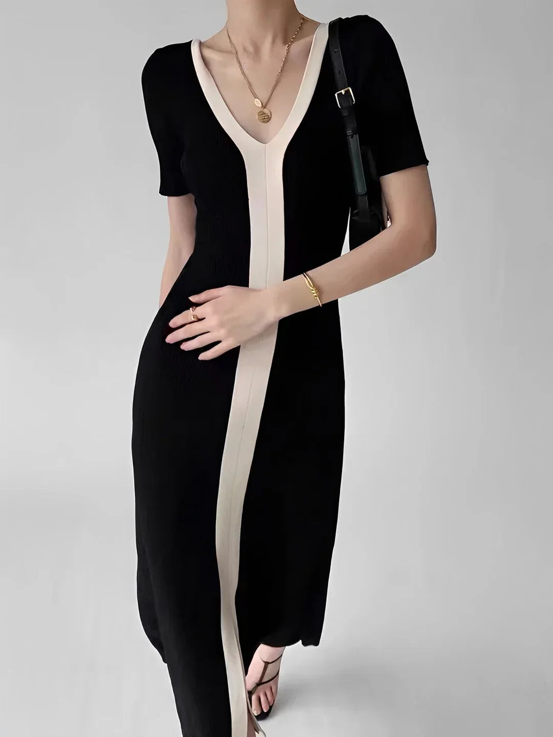 Always Elegant Contrast-Trim Midi Dress | LA FEMME WANDERER